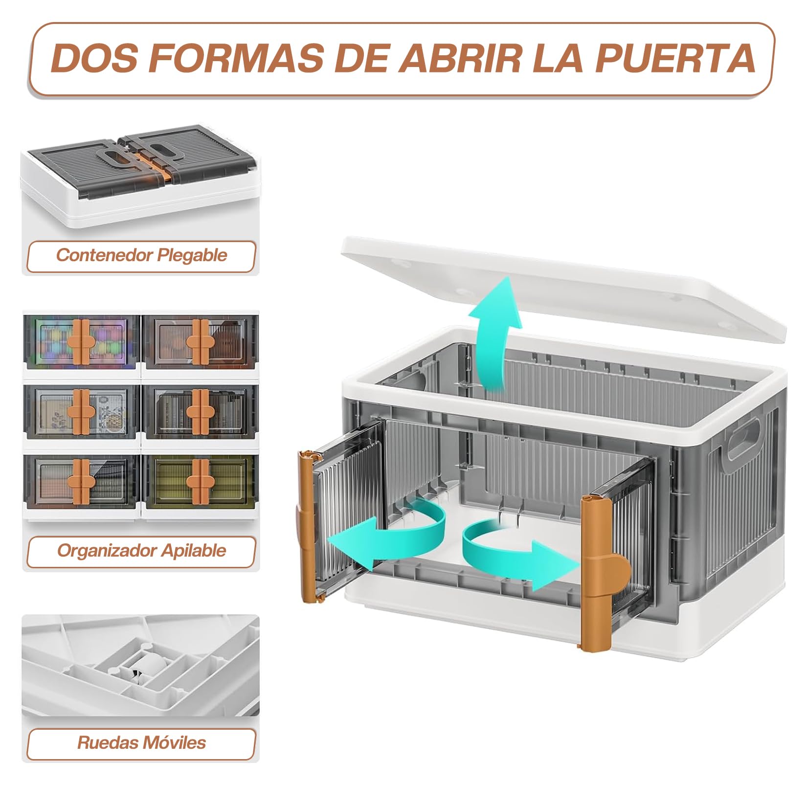 Tucorresi 3 Piece Storage Boxes, Stackable Closet Organizer, Foldable Storage Cube, Clear Organizer Boxes with Lid and Door