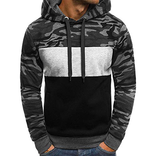 Hoodies for Men Thenlian Mens Camouflage Plus Size Pullover Long Sleeve Hooded Sweatshirt Tops Blouse(Dark Gray, L)