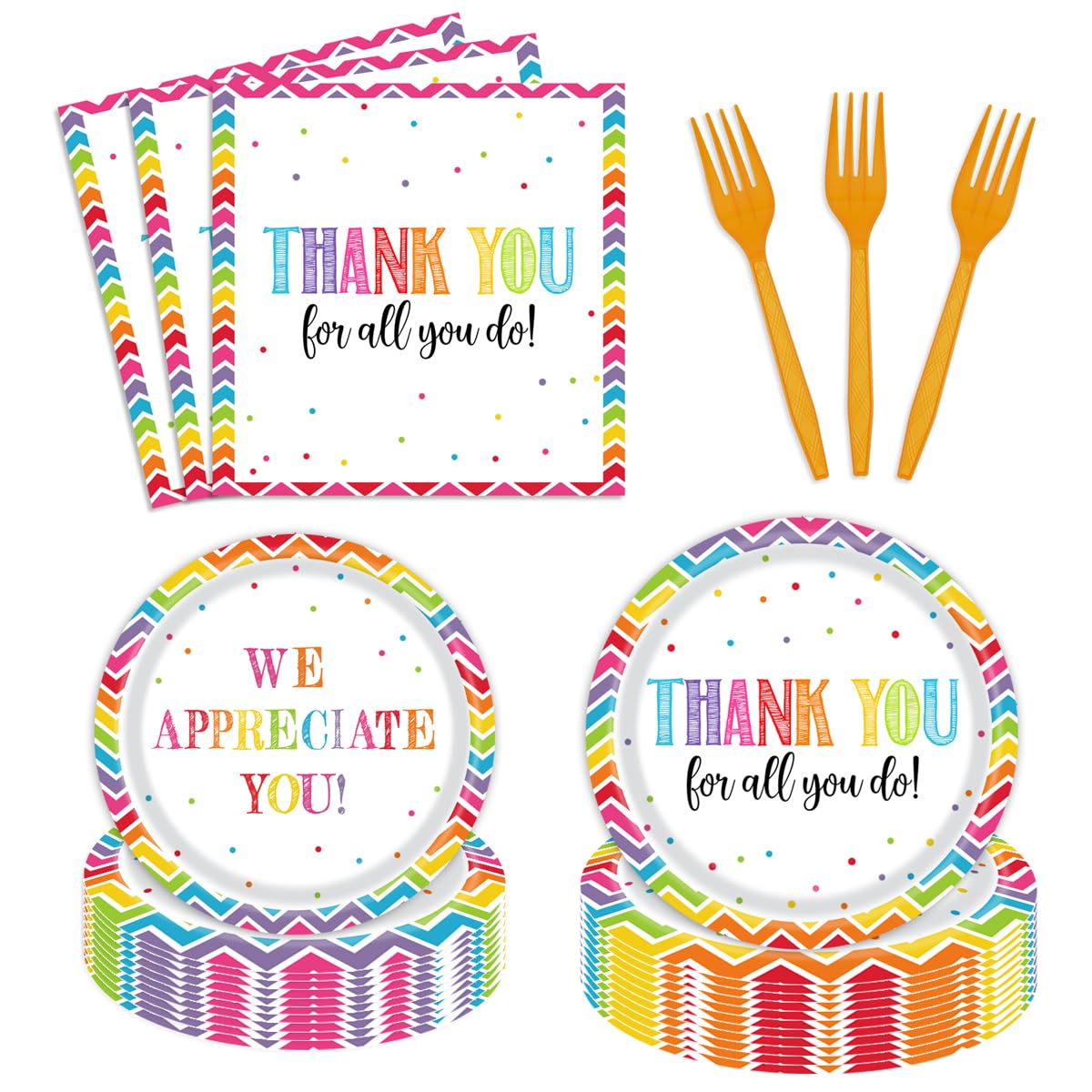 96 Pcs Thank You for All You Do Party Decoration Set Serves 24 Guests Be Thankful to The Teacher Doctor Staff Dinnerware Set Class of 2024 Prom Senior Year Party Tableware Supplies