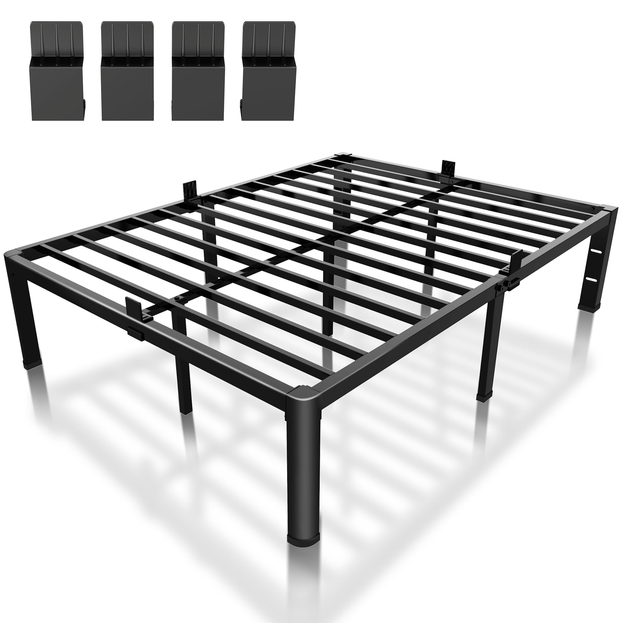 ROIL 18 inch Metal Full Bed Frame with Rounded Corner and Headboard Hole Mattress Retainers 3500LBS Heavy Duty Steel Slats No Box Spring Needed Platform Noise-Free Easy Assembly