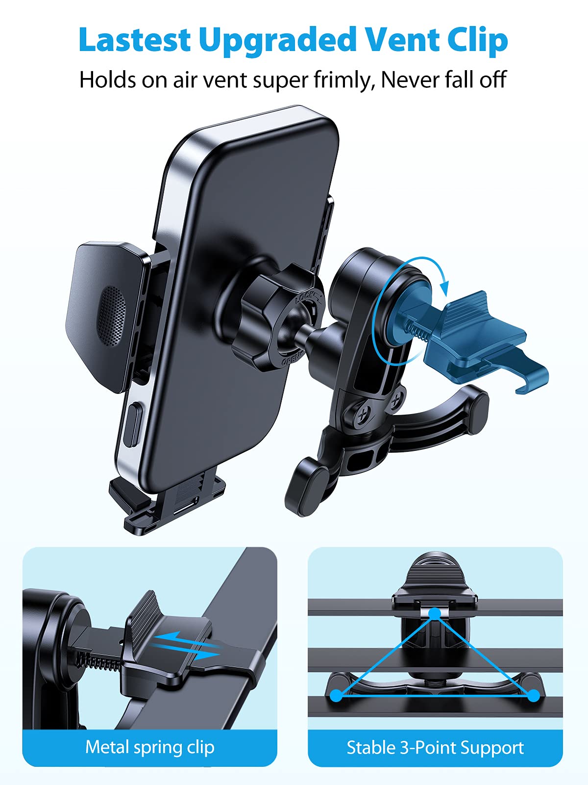 VICSEED [Military Certified] Car Phone Holder Mount, [Strongest Grip & Won't Slip] Air Vent Cell Phone Holder Car Hands Free Easy Clamp Car Vent Phone Mount Fit for iPhone 13 Pro Max Mini All Phones
