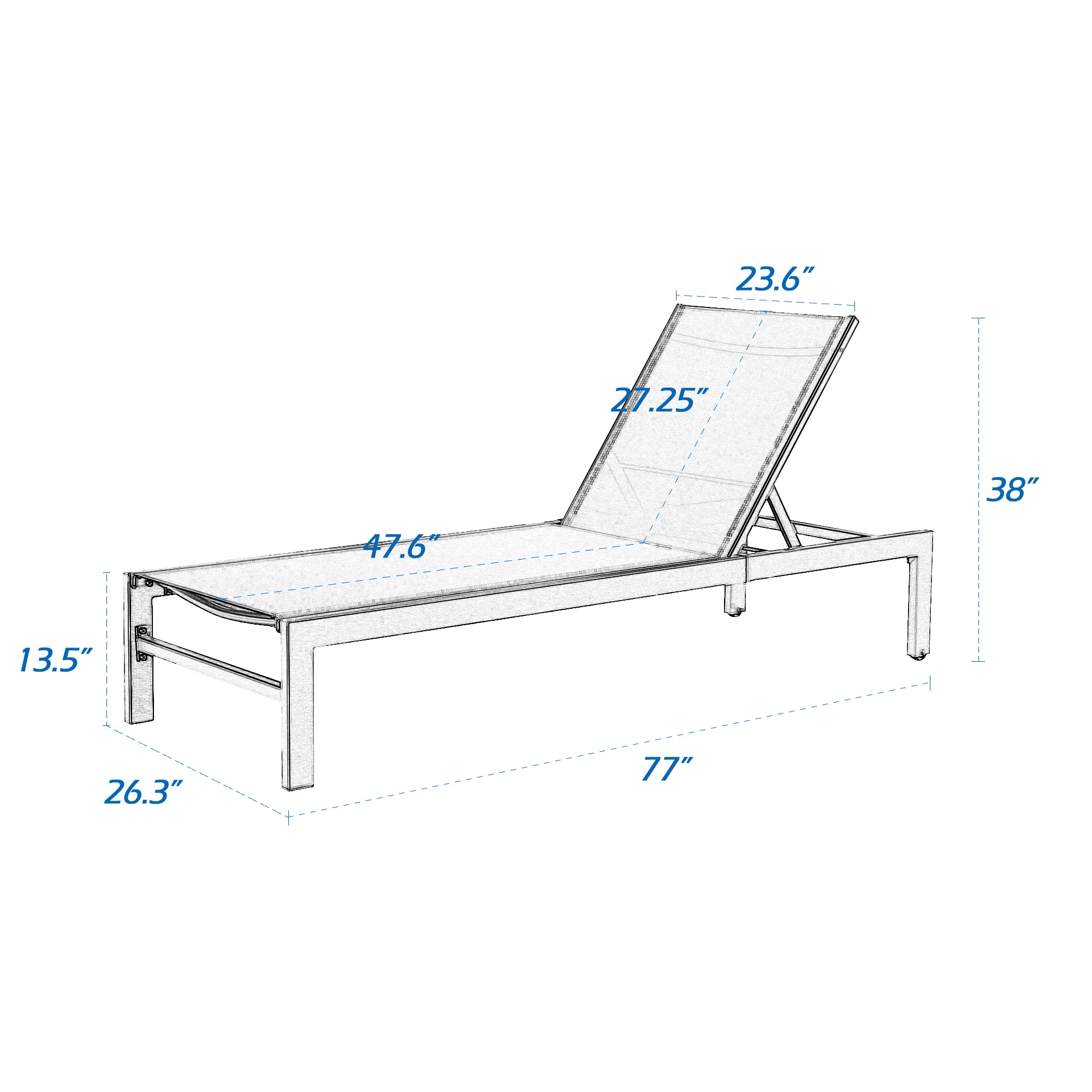 PATIO TREE 2 Pieces Patio Aluminum Chaise Lounges Outdoor Reclining Lounge Chairs with Adjustable Backrest,Navy