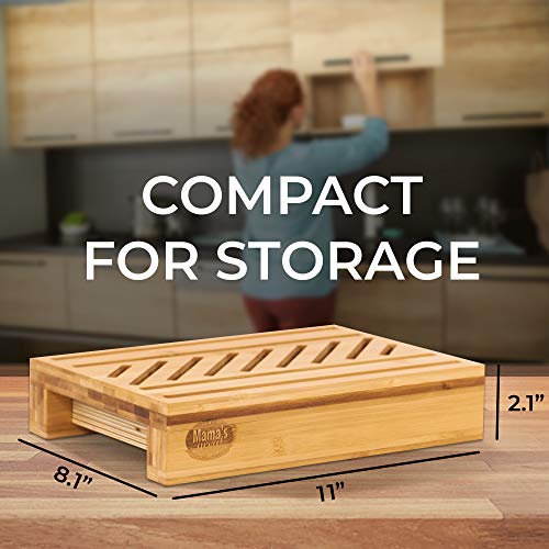 Mama's Great Bamboo Bread Slicer for Homemade Bread - Adjustable Slice Width Bread Slicing Guides with Sturdy Wooden Cutting Board - Compact & Foldable