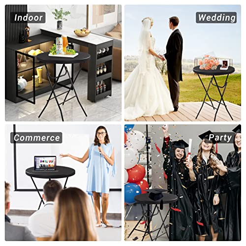 Byliable 32in Cocktail Table High Top Folding Table, Portable Bar Height Folding Table Round with Removable Legs, Indoor Outdoor Banquet Table for Parties, Commercial, Speech, School- Granite Black