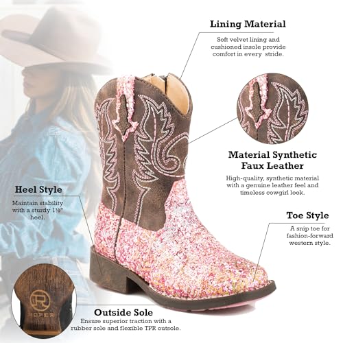 Roper Infants Cowbabies Glitter Aztec Boot, Pink, 4