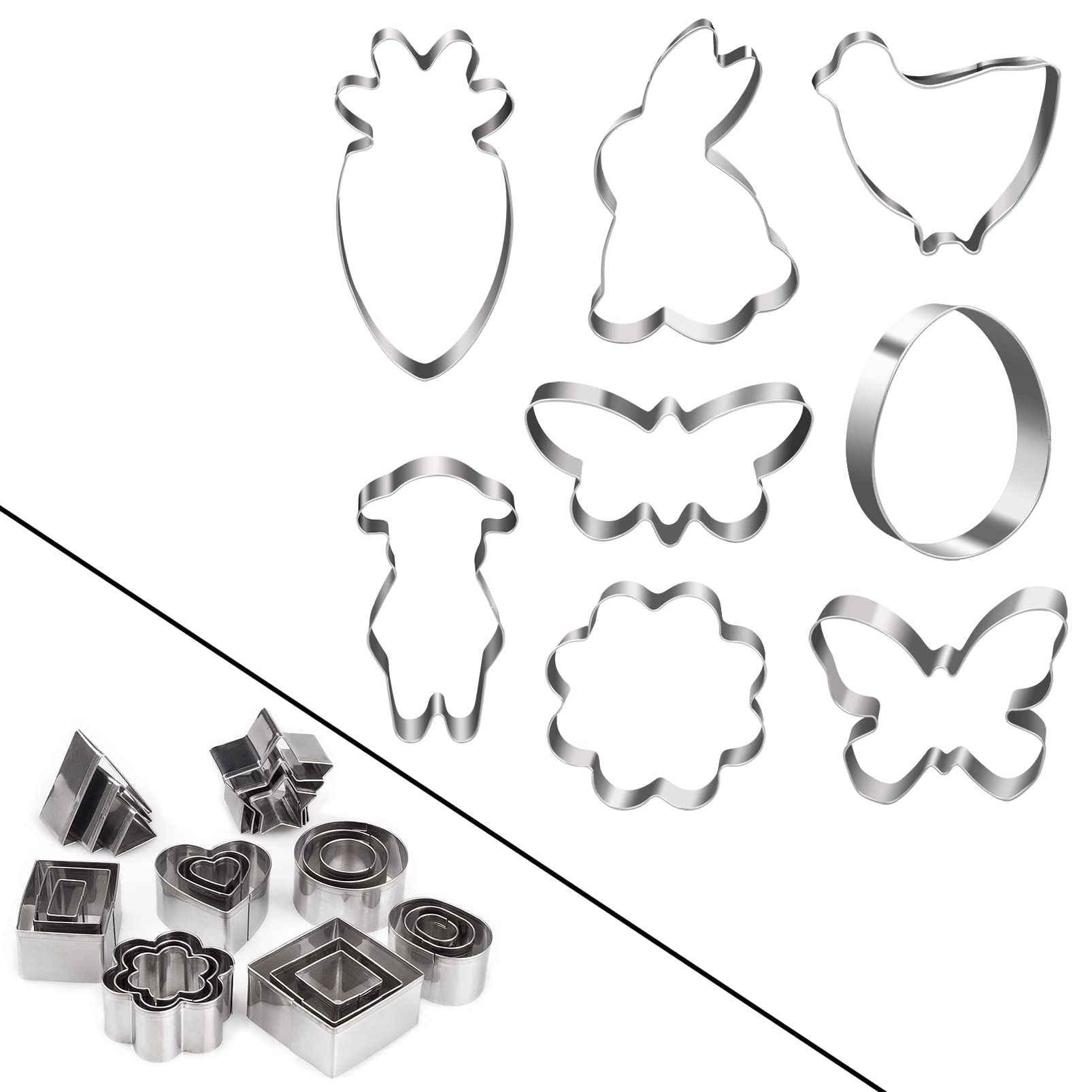 32Pcs Stainless Steel Cookie Cutter Set - Easter Cookie Cutter Set & Mini Cookie Cutters Set (8Pcs + 24Pcs)