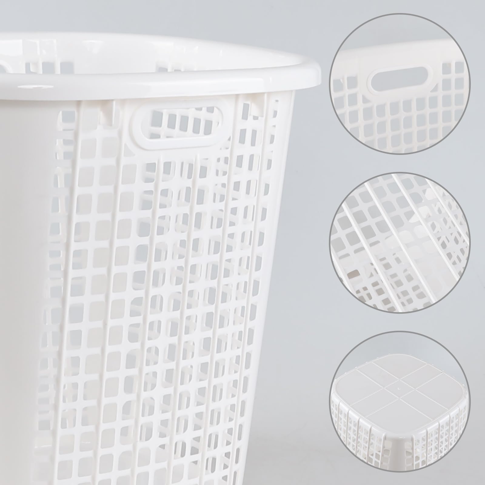 Afromy 6-Pack 45 L Plastic Laundry Basket, 16.54" Tall Clothes Hamper for Clothes, Towels&Toys in the Family and Dorm, White