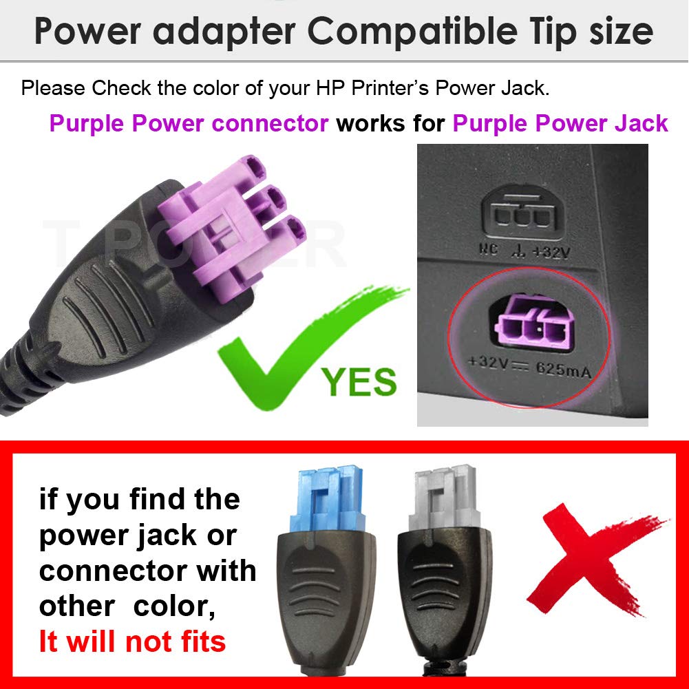 T-POWER 32V Charger for HP PhotoSmart D110A ScanJet Enterprise 5000 7000 Series s2 s3 Sheet-Feed Scanner Photo Smart D 110A D 110 A D110 A ScanJet Pro 3500 4500 Ac Dc Adapter Printer Power Supply