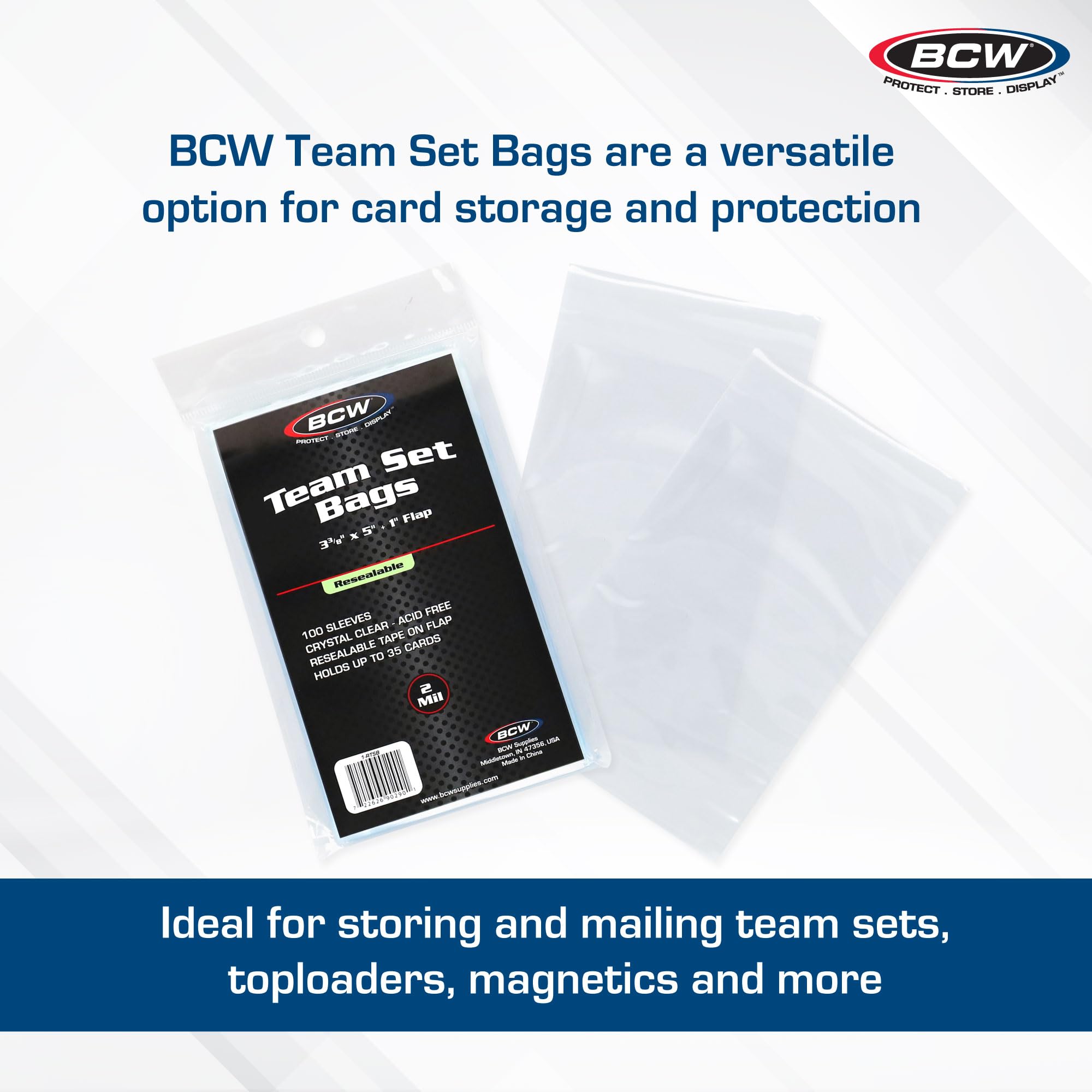 BCW Resealable Team Set Bags - 400 ct | Archival Quality Polypropylene | Holds 35 Standard Cards | Toploader and Magnetic Holder Compatible | Acid-Free Sealing Solution for Trading Card Collections
