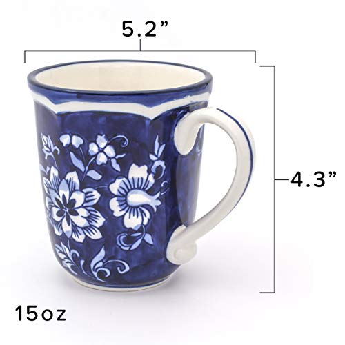 Euro Ceramica Blue Garden 16 Piece Oven Safe Hand Painted Stoneware Dinnerware Set, Service for 4, Bold Vase Design/Floral Pattern, White and blue