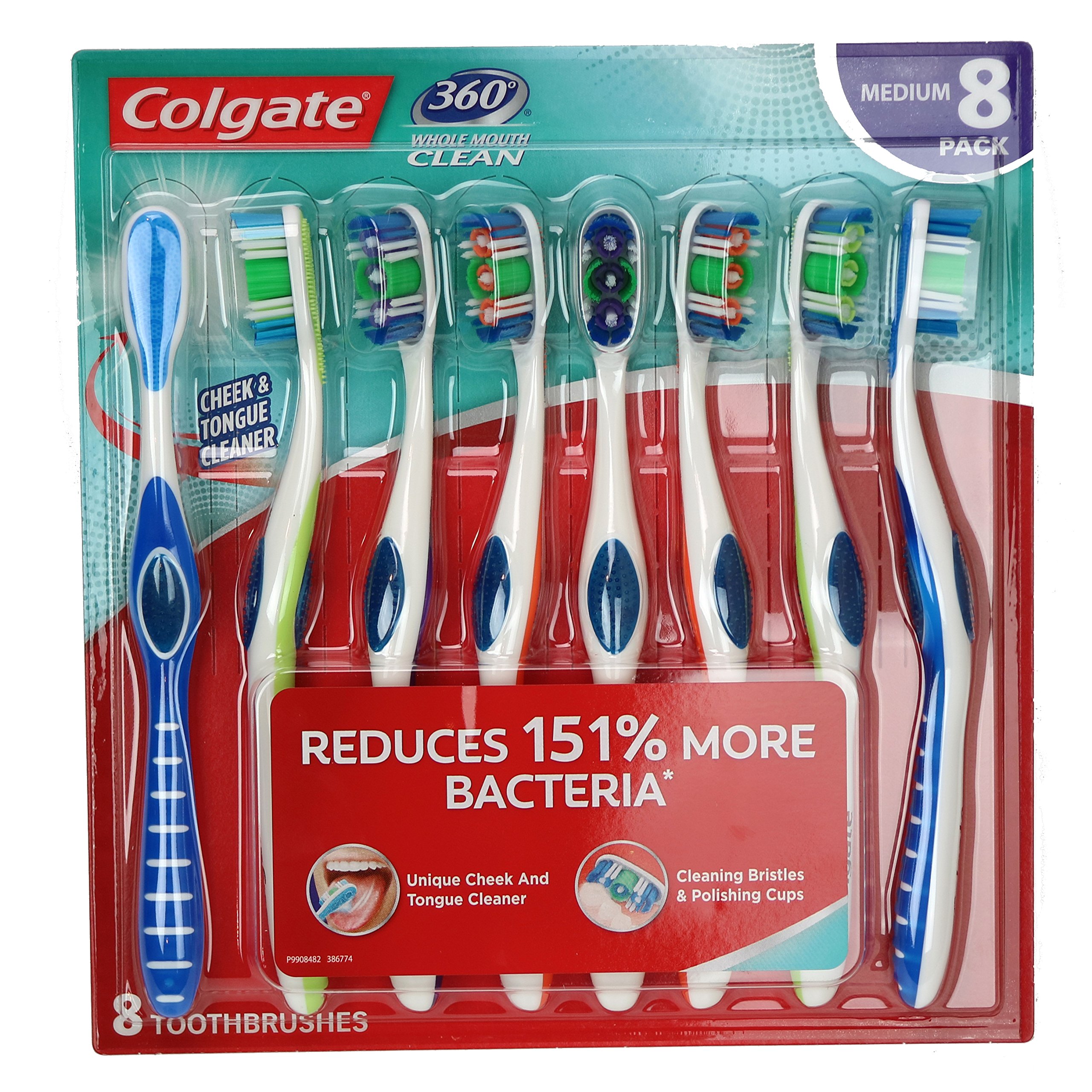 Colgate 360 Toothbrush with Tongue Cleaner Medium Full Head (Pack of 8)