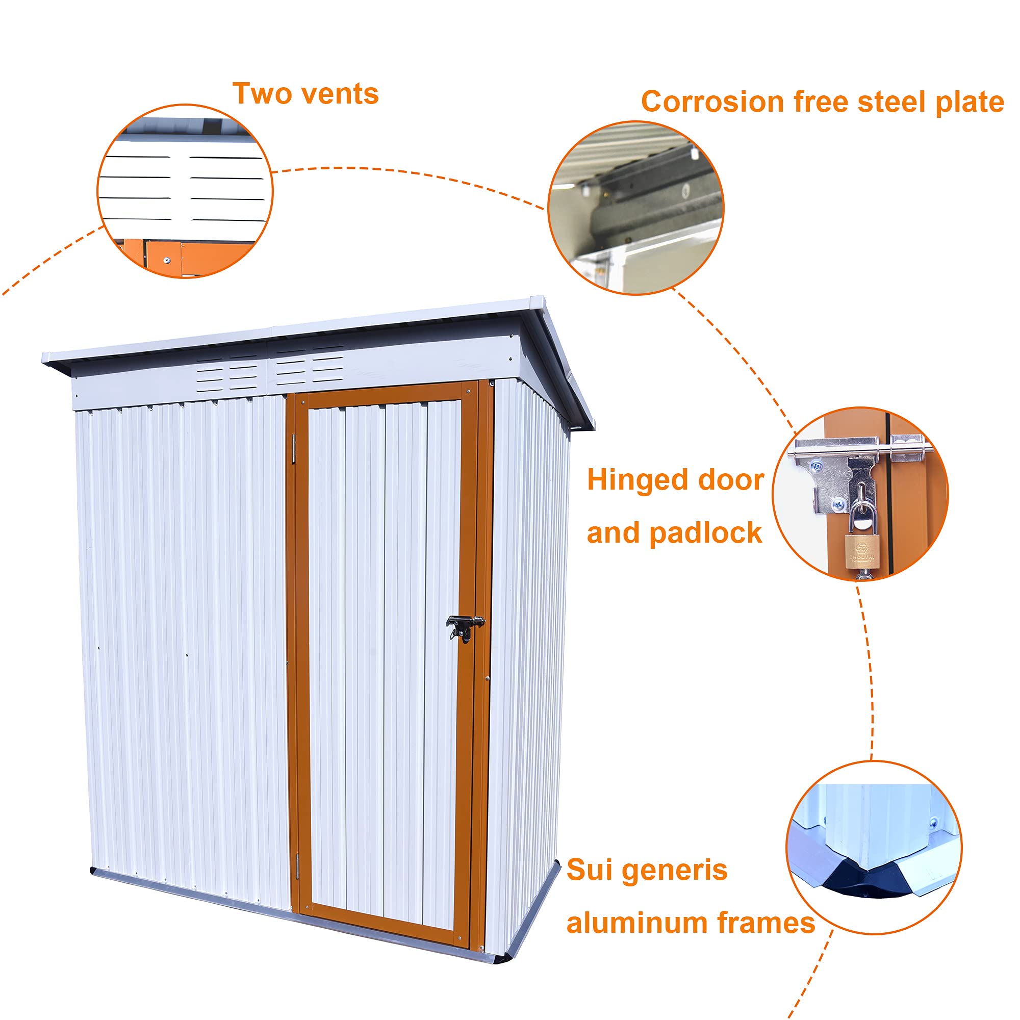 5ft x 3ft Outdoor Metal Storage Shed，Sun Protection, Waterproof Tool Storage Shed for Backyard, Patio, Lawn (White)