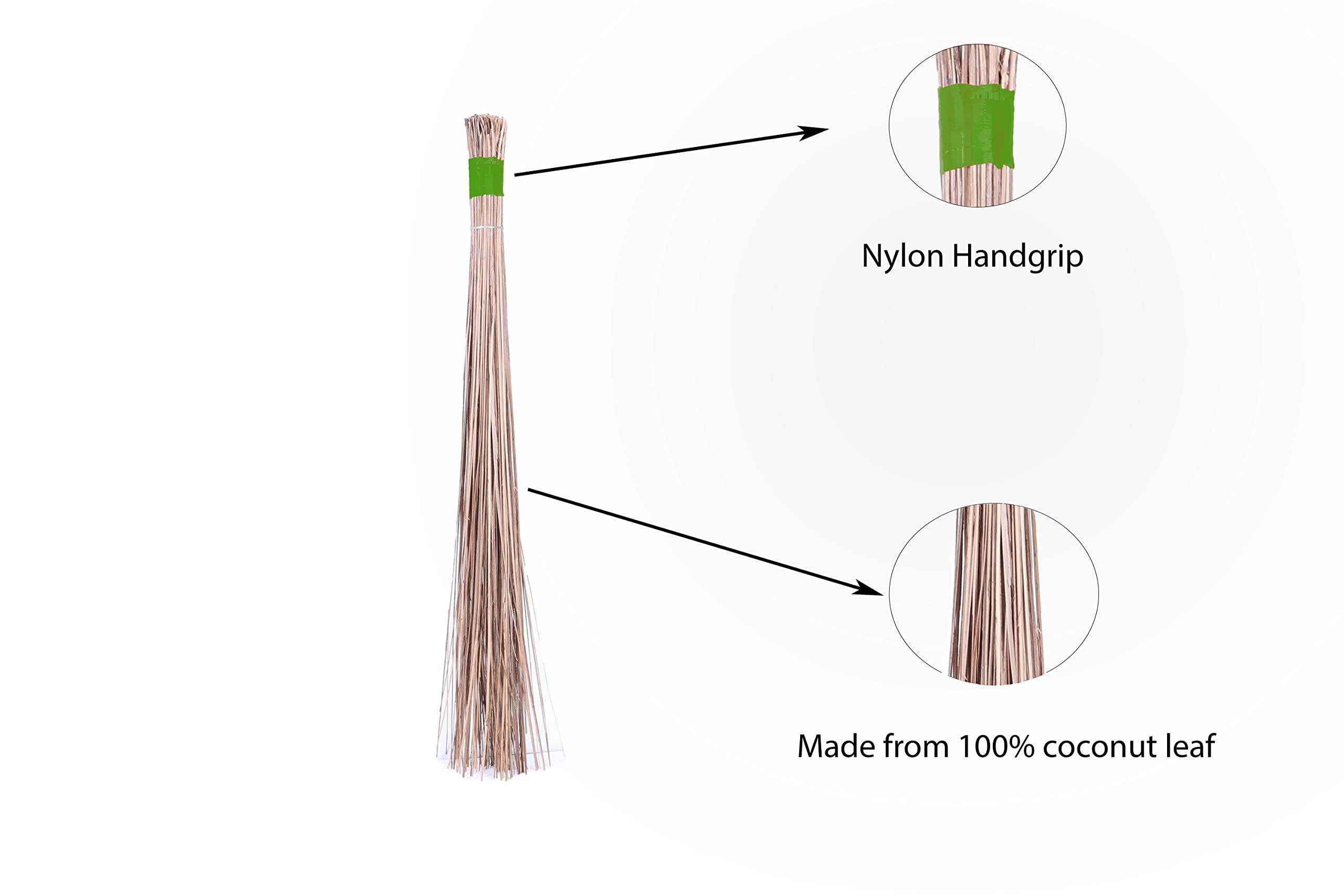 3 Piece of 32 inch Multi-Surface Sturdy Outdoor Authentic Coconut Leaf Broom Asian Heavy Duty Broom Thai Natural Coconut Leaf Broom (Country Rustic)