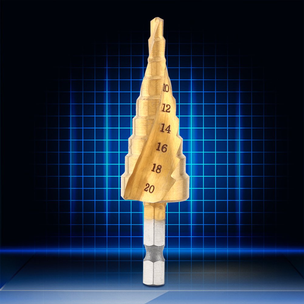 Hilitand Step Drill Bit, High Speed Steel Stepped Cone Drill Bit Coated Spiral Flute Hex Shank 4-20mm