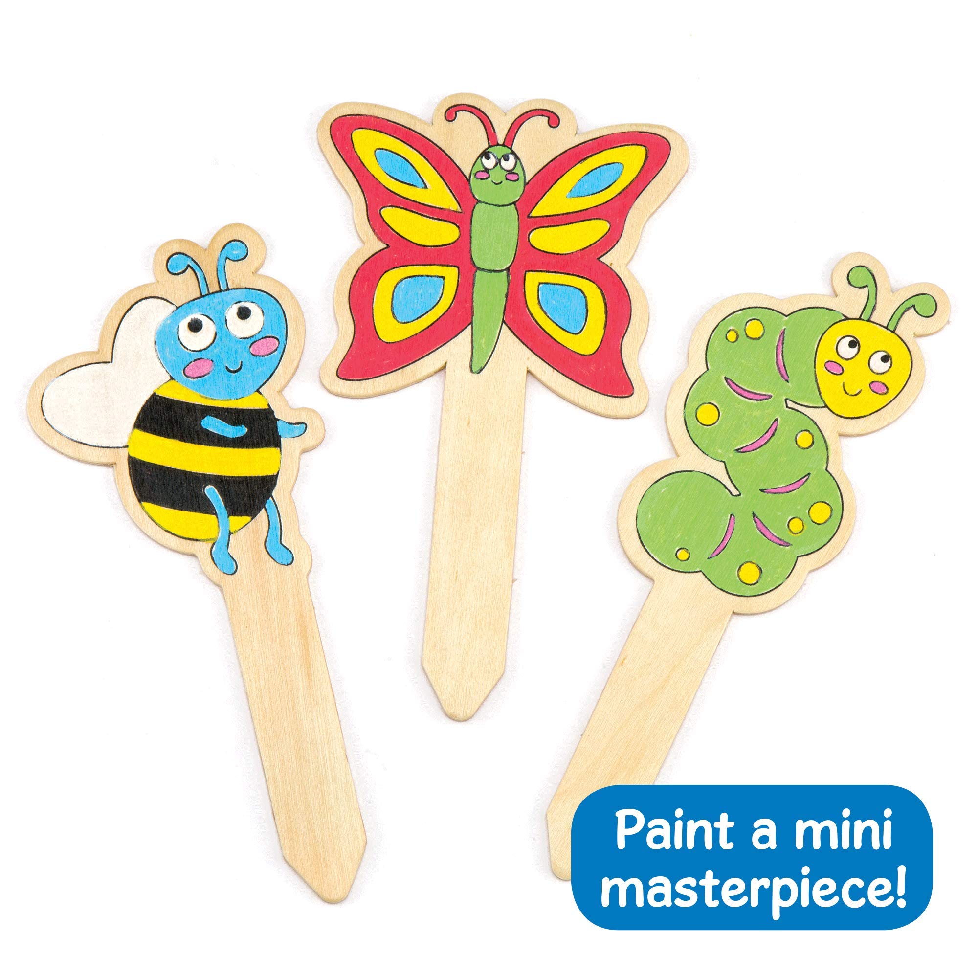Baker Ross AR233 Bug Wooden Stakes - Pack of 10, Handy Lawn Decorations for Kids to Decorate and Gift