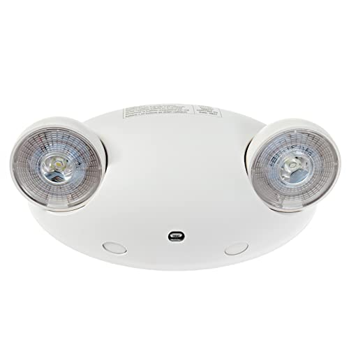 Ciata Lighting Round Head Emergency Wall Light with Battery Back-up, 120-277V, Two Head Adjustable Emergency Lighting Commercial, for Home in White Finish