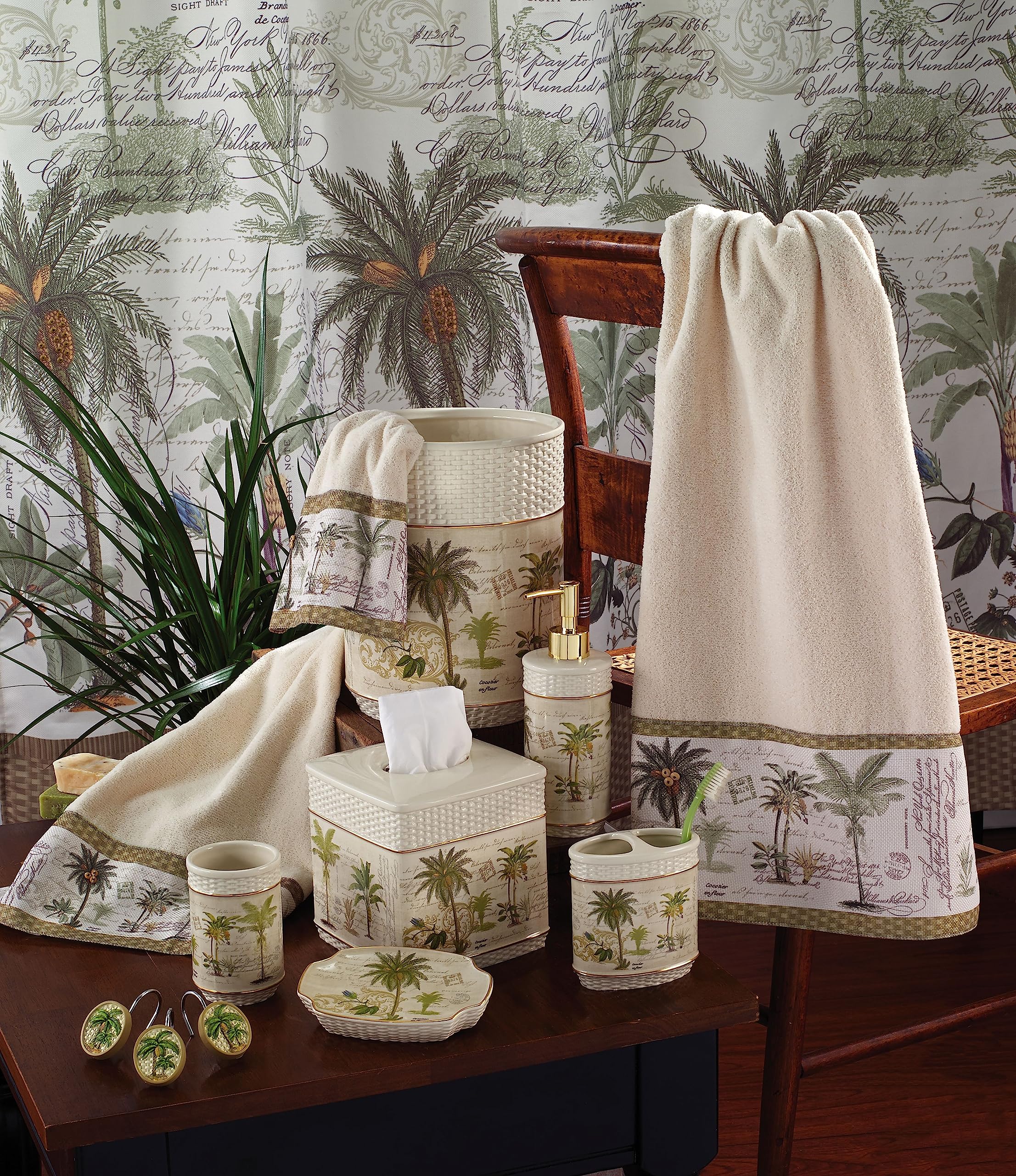 Avanti Linens - Waste Basket, Tropical Inspired Bathroom Accessories, Decorative Trash Can for Home or Office (Colony Palm Collection)