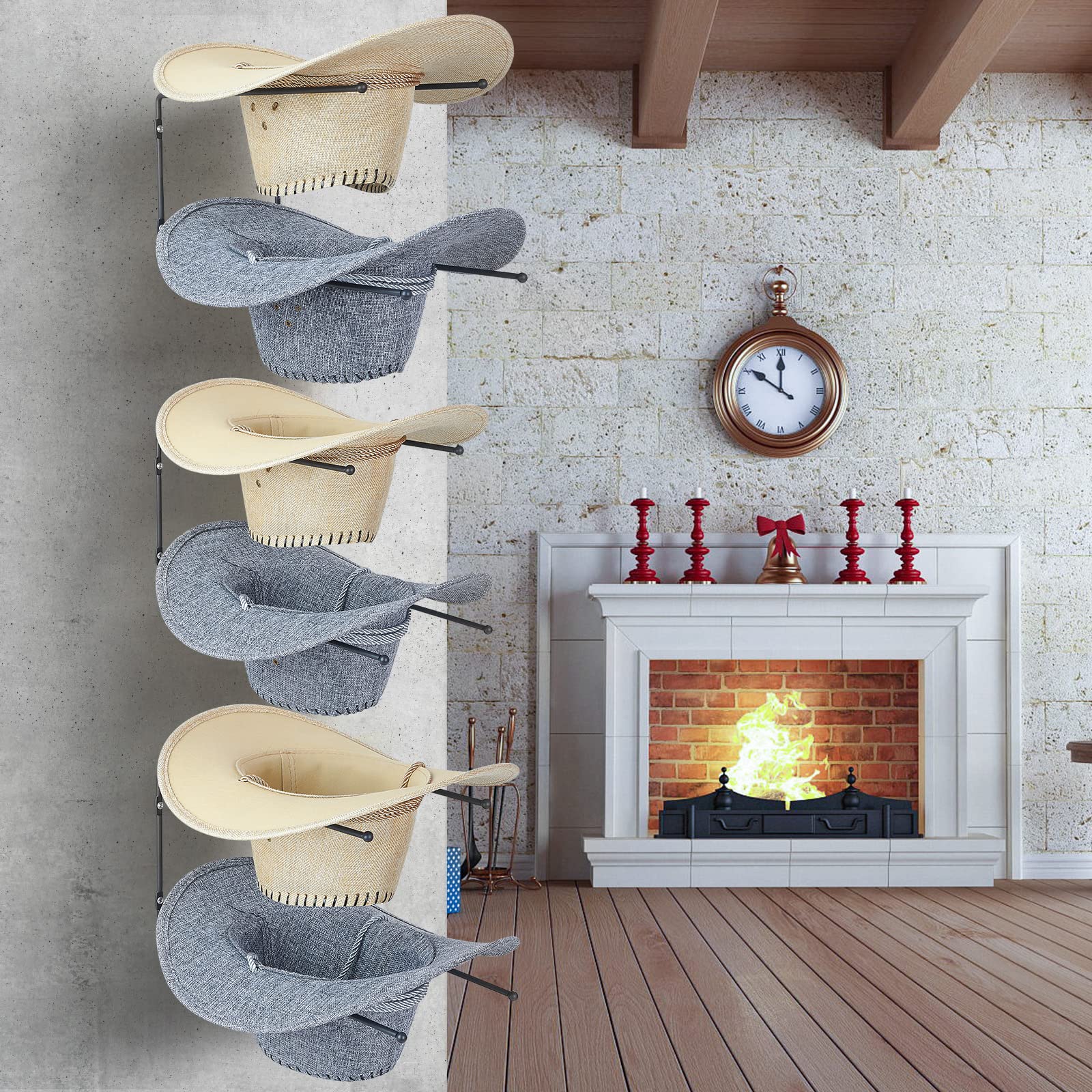 8 Pcs Cowboy Hat Rack for Wall, Wall Mounted Cowboy Hat Holder Organizer for Wall Room DIY Hat Hangers for Wall Display, Black Metal Hat Storage