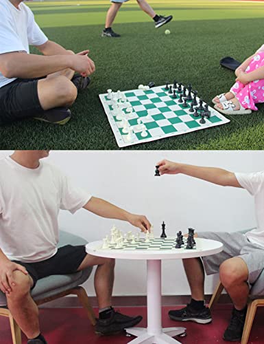 BOYISUNG Tournament Chess Set Weighted Staunton Pieces and 20"x20"in Vinyl Foldable Board Easy for Packing and Traveling Classic Plastic Black Board Long Canvas Bag A4