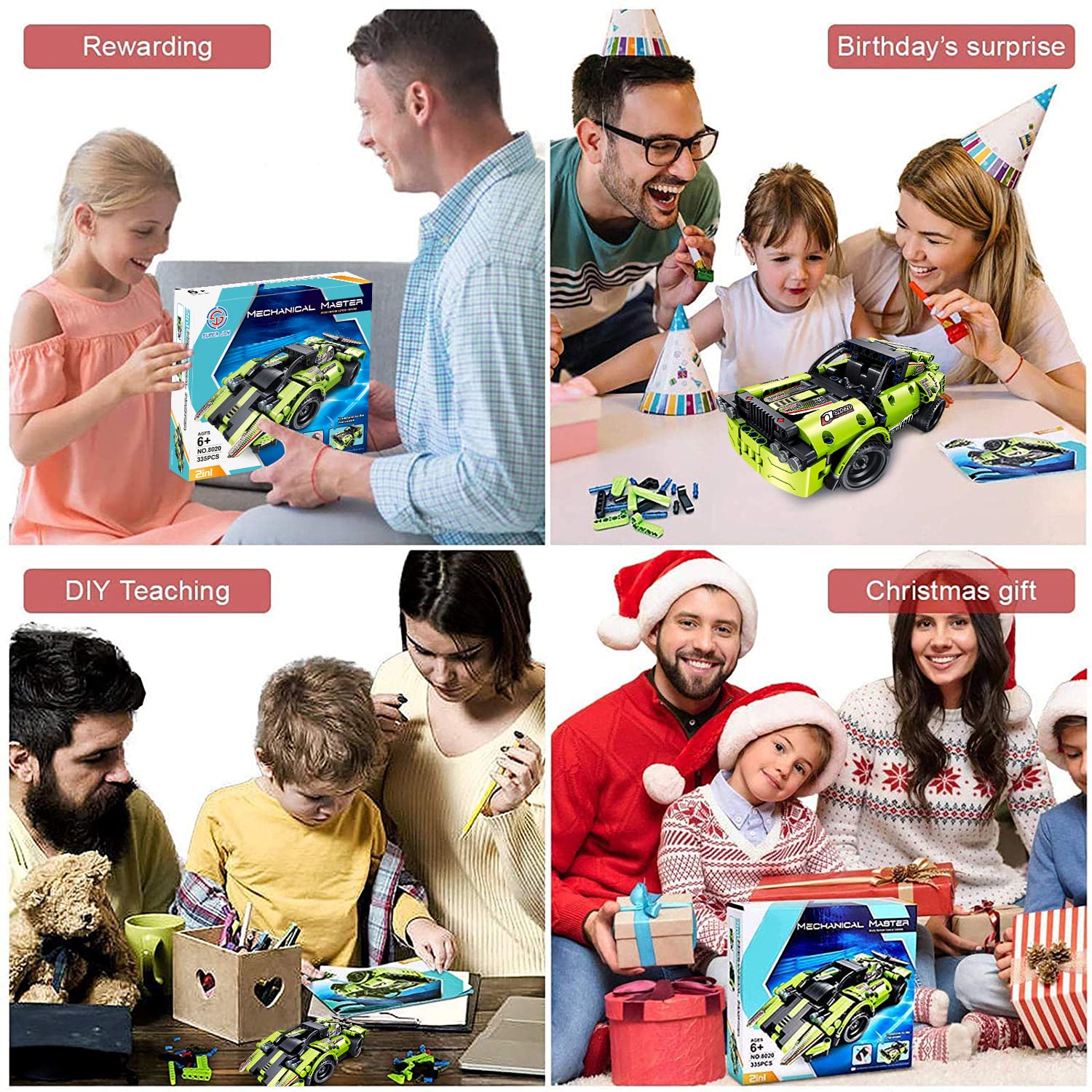 STEM Building Toys for Kids, 335 Piece Building Kit 2 in 1 Remote Control Racing Car Snap Together Engineering Kits Early Learning Racecar Building Blocks Best Gift for 6+Year Old Boys and Girls
