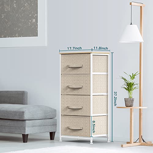 Pipishell Dresser with 4 Drawers, Tall Storage Tower with Sturdy Steel Frame Wood Top,Fabric Dresser Organizer Unit for Bedroom, Hallway, Entryway, Closets, Nursery Room