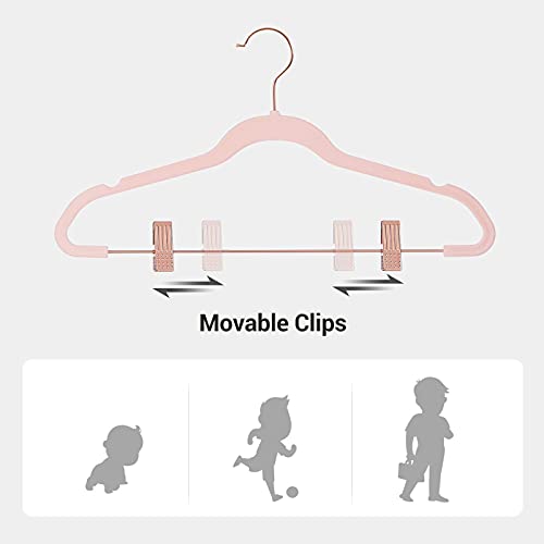SONGMICS 30 Black Skirt Hangers Bundle with 24 Light Pink Pants Hangers, 16.7-Inch Coat Hangers with Moveable Clips, Heavy-Duty, Black and Light Pink UCRF12B30 and UCRF14PK24