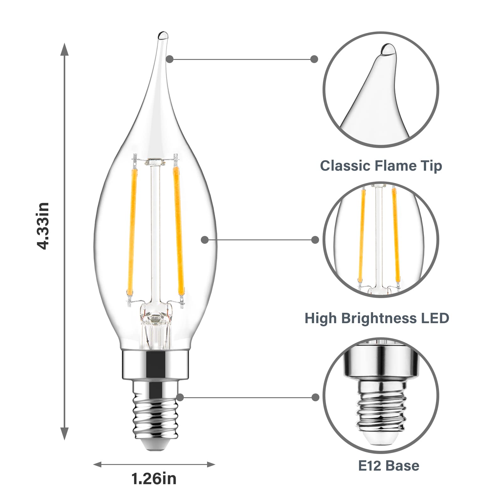 Sengled Candelabra Led Light Bulbs Dimmable, E12 Led Bulb 40 Watt Equivalent, CA10 Flame Tip Chandelier Light Bulbs, 5000K Daylight Candle Light Bulbs for Chandeliers, Ceiling Fan, Pendant, 12 Pack