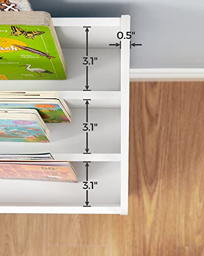 SONGMICS Kids Bookshelf, Toy Organizer, Chest and Bookcase with 3 Shelves, Storage Box with Wheels, Multipurpose, Space Theme 11.6D x 24.6W x 27.6H in