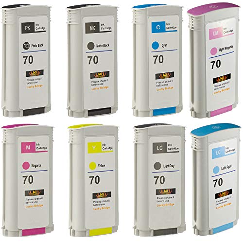 LKB 8PK Compatible HP70 Ink Cartridge Replacement with 130ML Use with HP Designjet Z2100 Z5200 Z3200 Z3100 Z5400 (8 Pack HP70) –US