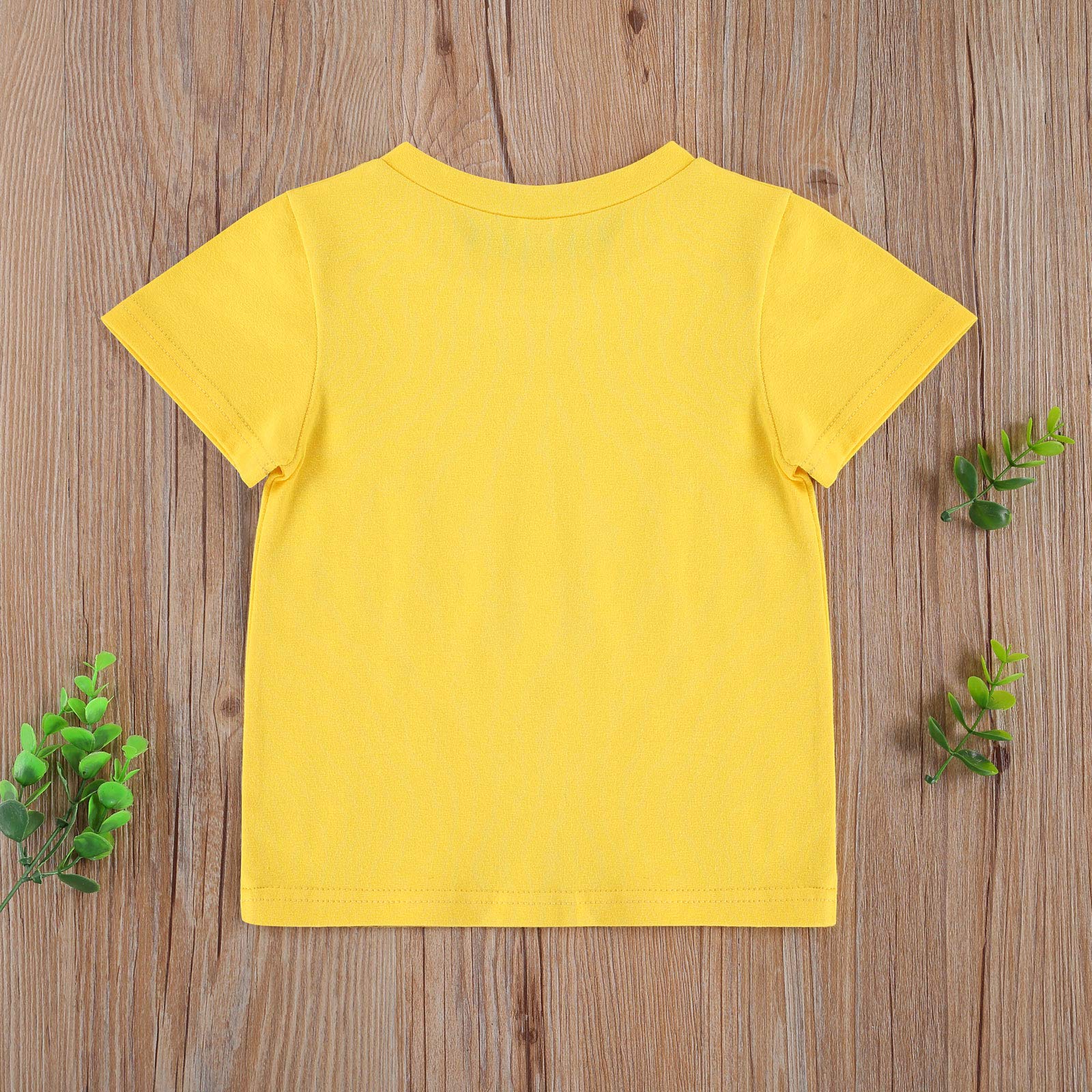 Toddler Baby Girls Boys Cartoons Cotton Basic T Shirts Tops Shorts Sleeve Tee Shirt Baby Summer Clothes (A Solid Yellow, 4-5T)