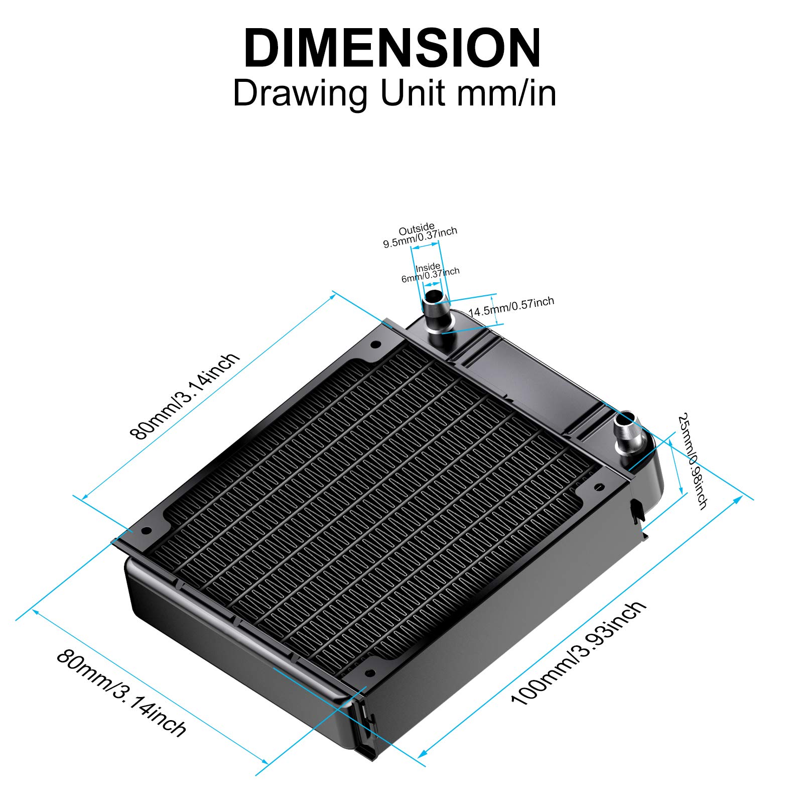Clyxgs Water Cooling Radiator, 8 Pipe Aluminum Heat Exchanger Radiator with Fan for PC CPU Computer Water Cool System DC12V 80mm Black
