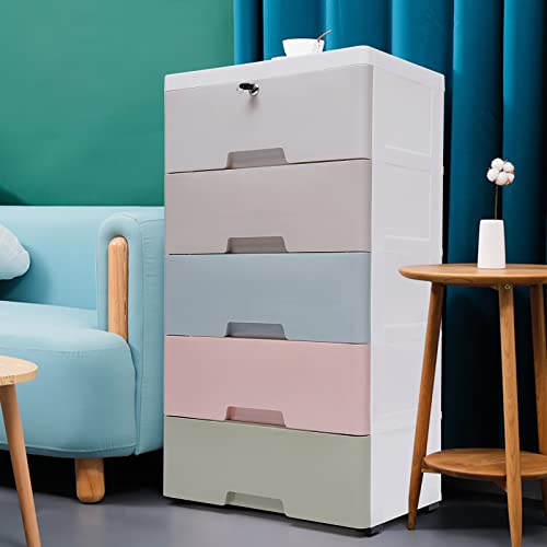 Gdrasuya10 Plastic Drawers Dresser Storage Cabinet, 5 Drawer Stackable Vertical Clothes Storage Tower,Organizer Unit for Hallway Entryway, Home Furniture
