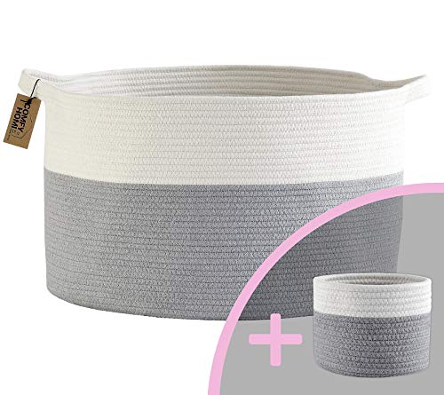 COMFY-HOMI 2pc Blanket Baskets Living Room 21''x21''x13.6'' Woven Rope Basket Laundry Hamper Baby Nursery Storage Organizer Laundry Baskets Bin XXXL Extra Large