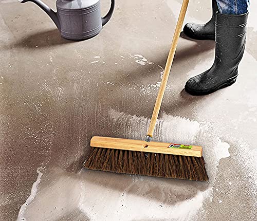 Unvert Push Broom Indoor and Outdoor Floor Sweep Use, 24 Inch, Heavy Duty Hardwood Block, Palmyra Bristles Scrub Brush, Two Threaded Handle Holes, Cleaning Broom for Patio Garage, Deck, Or Home Use