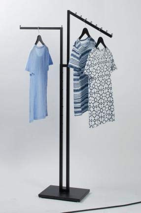 Clothing Rack - Black 2-Way - Straight & Slanted Arms with Black Matte and Chrome Accents - Adjustable from 48" to 72" - Use for Retail, Restaurants, and Home Storage