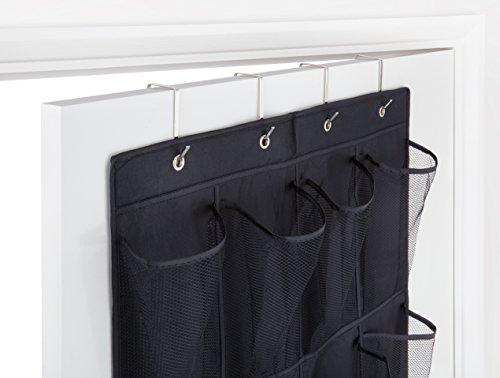 Bilpa Shoe Organizer, Over The Door Hanging Closet Rack | 24 Large Mesh Pockets Fit Up to Size 14 | Strong Metal Hooks | Sturdy Black Fabric Holder| Perfect Storage for Trainers, Boots, Sandals