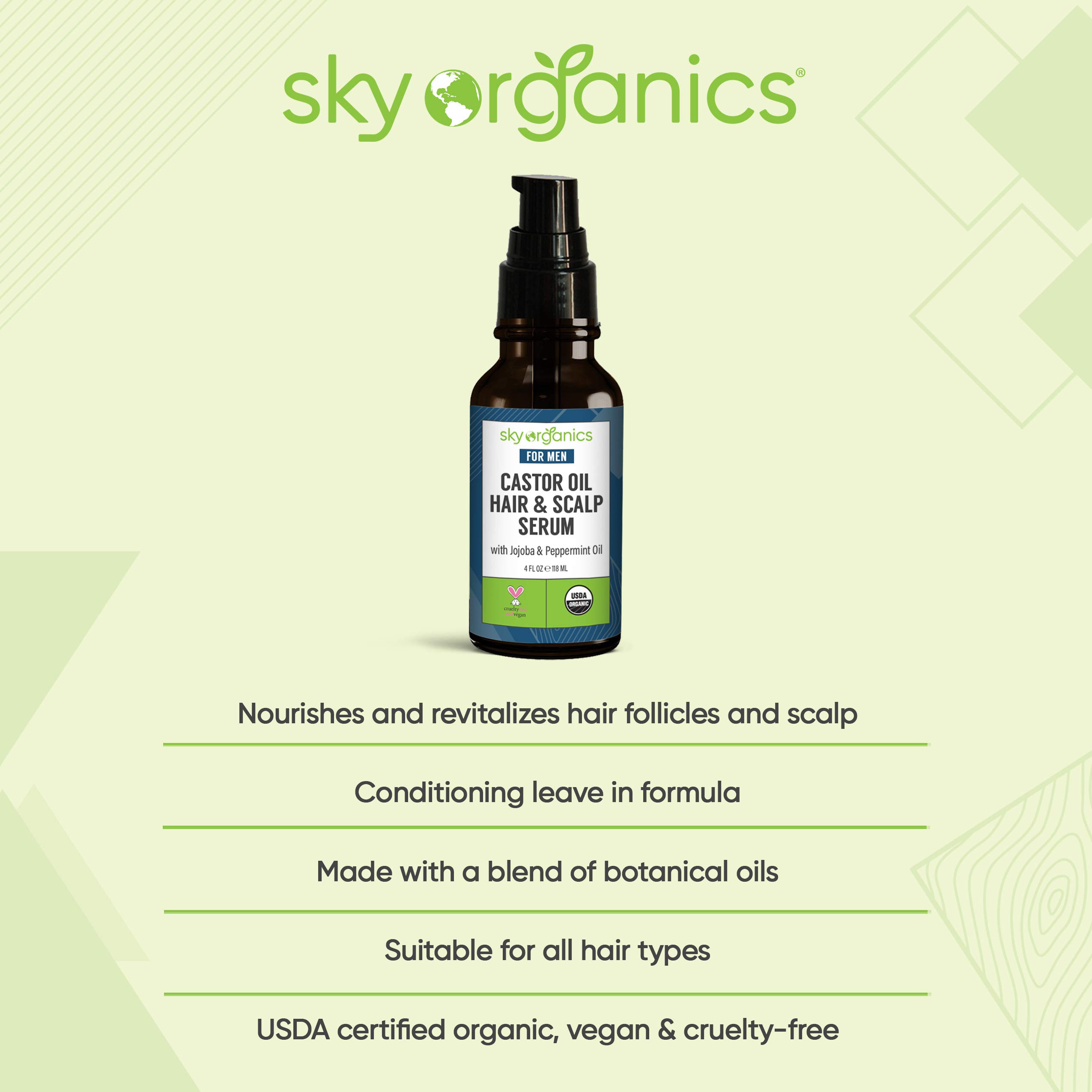 Sky Organics Men's Organic Castor Oil Hair & Scalp Serum for Hair, USDA Certified Organic to Moisturize, Support & Condition, 4 fl. Oz