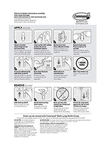 Command Bath Large Towel Hook Value Pack, Clear Frosted, 3-Large Hooks, 3-Water-Resistant Strips, Organize Damage-Free