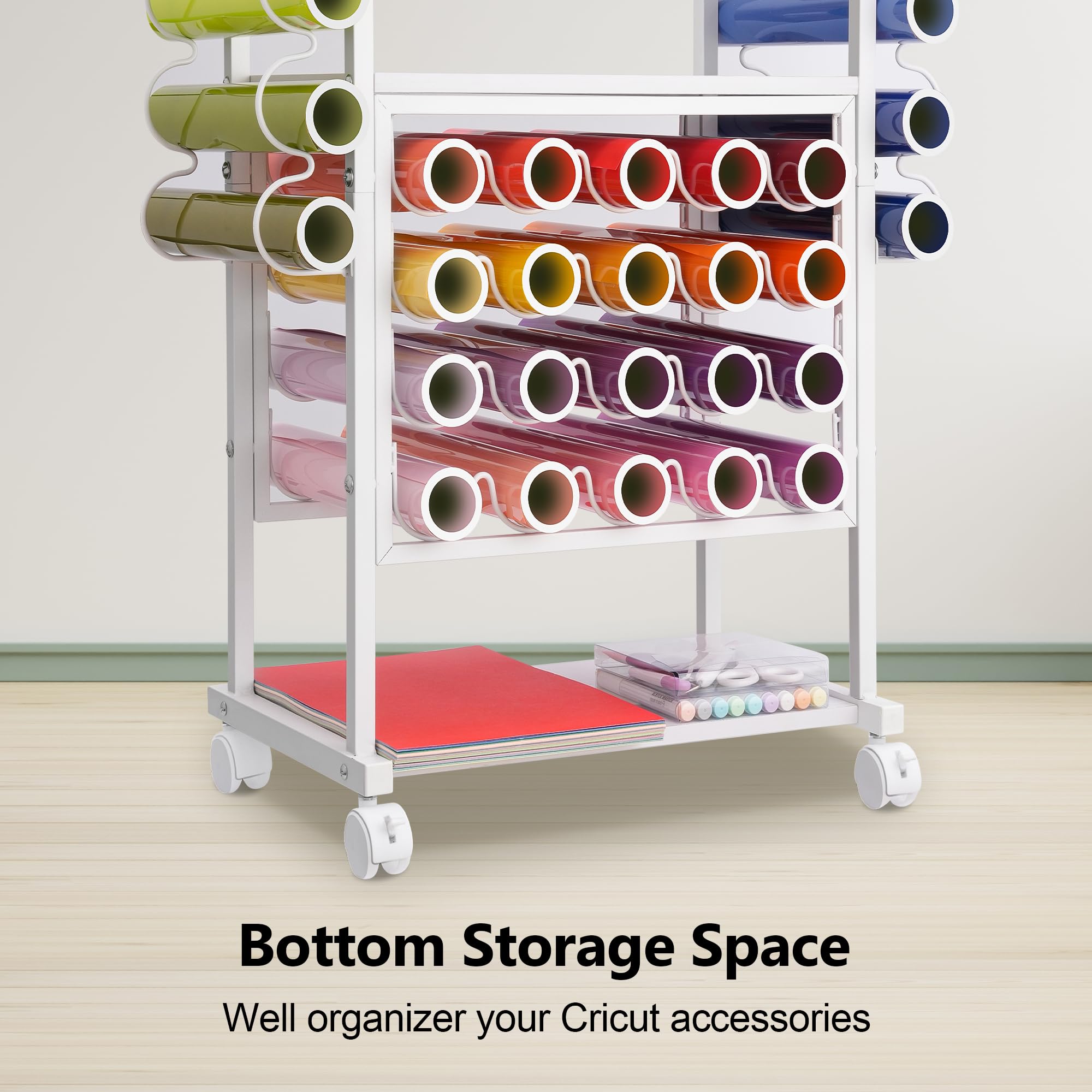 30 Vinyl Roll Holders for Cricut Cart, Cricut Organization and Storage Compatible with Cricut Maker Machine, Crafting Table Organization Workstation for Craft Room, Rolling Craft Cart for Small Spaces