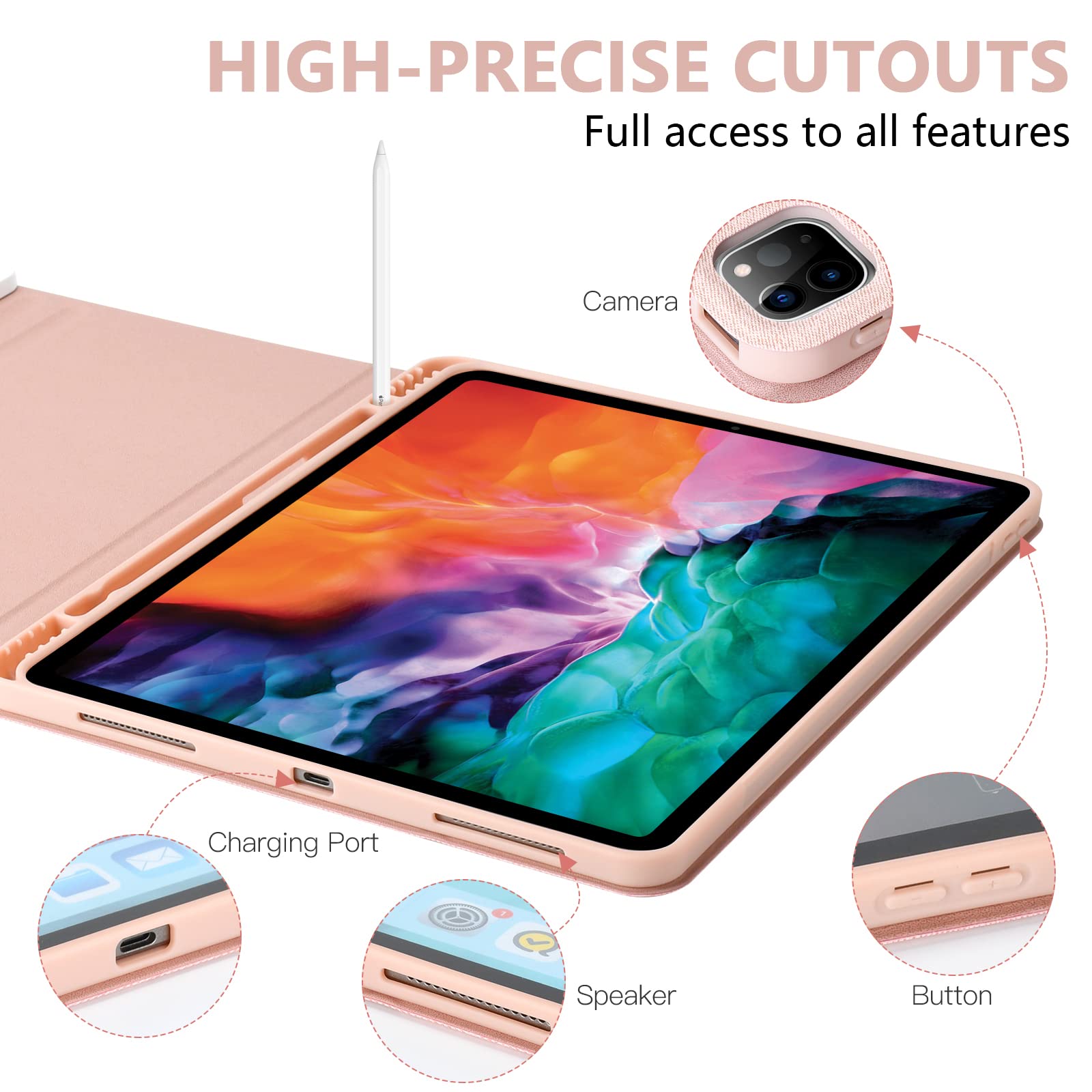 Keyboard Case for iPad Pro 12.9 2022 6th Generation / 2021 5th Gen / 2020 4th Gen / 2018 3rd Gen, 12.9-inch iPad Pro Case with Magnetically Detachable Wireless Keyboard and Pencil Holder, Champagne