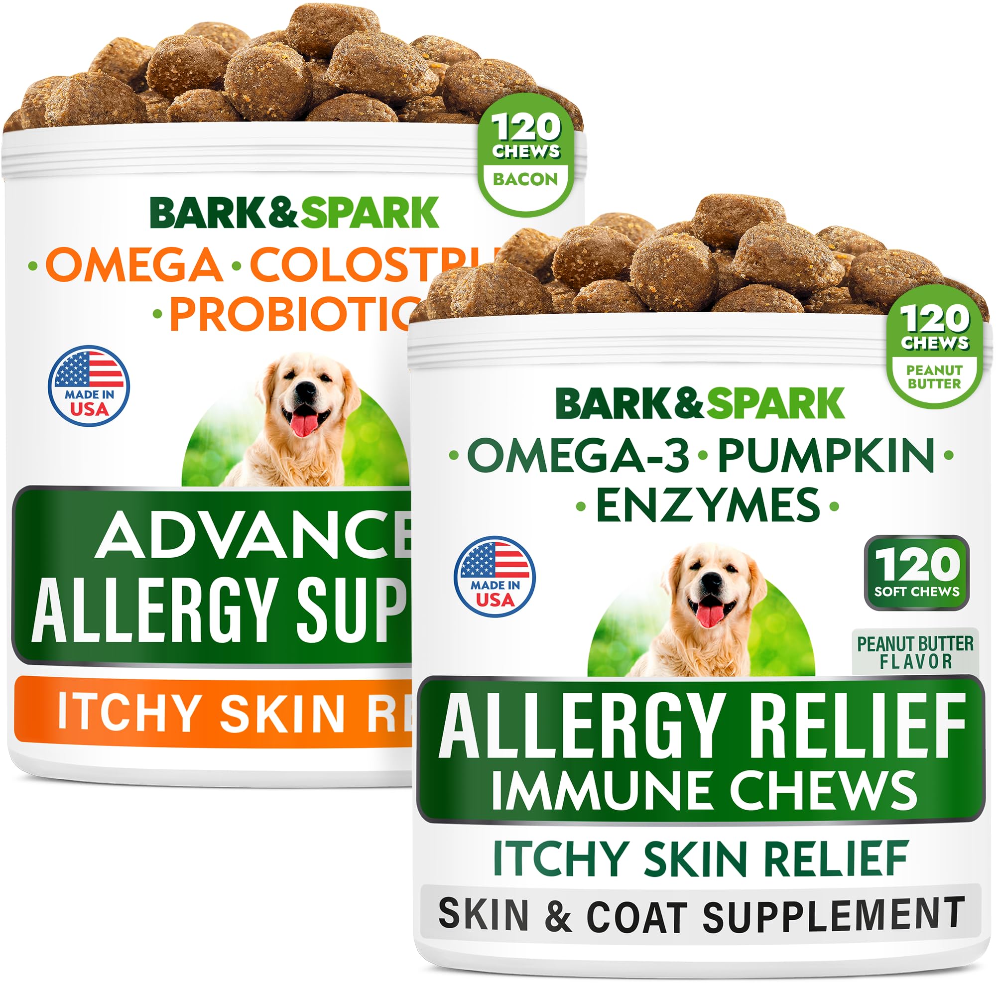 Advanced Dog Allergy + Allergy Relief Bundle - Itch Relief + Anti-Itch Skin & Coat - Probiotics w/Fish Oil Omega 3 + EPA&DHA Fatty Acid - Skin Allergies + Itching&Paw Licking - 240 Chews - Made in USA