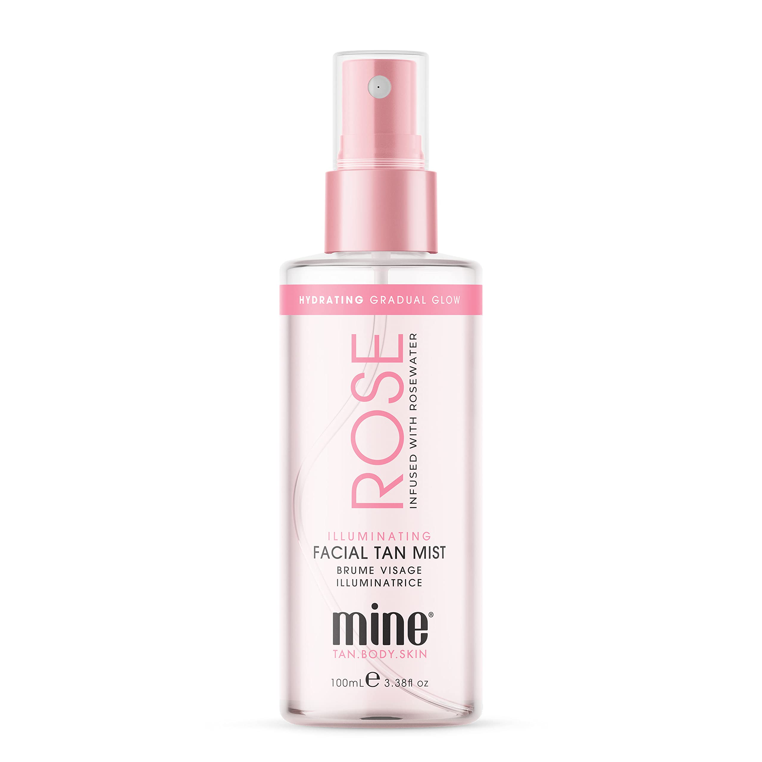 Minetan Rose Face Tan Mist | Clear Facial Self Tanning Spray - Gradual Daily Sunless Tanner, Infused wtih Soothing Rose Water & Vitamin C, Hydrating, Golden Glow Skin Finish, 3.38 Fl Oz