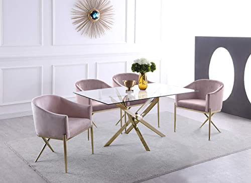 Meridian Furniture Xander Collection Modern | Contemporary Tempered Glass Top Dining Table with Durable Metal Base, 60" W x 36" D x 30" H, Gold Finish