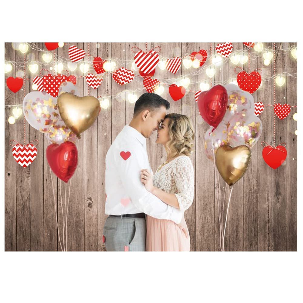 Maijoeyy 7x5ft Valentine's Day Backdrop for Photography Rustic Wood Red Love Heart Valentines Backdrop Romantic Love Theme Valentine Photoshoot Backdrop Photo Booth Props