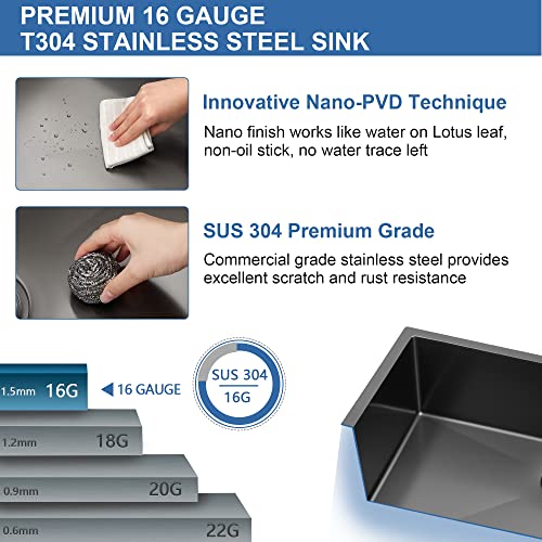 30-inch Workstation Undermount Kitchen Sink -CELAENO Modern Handmade Stainless Steel Kitchen Sink 18 Gauge with Ledge, Single Bowl Kitchen Sink is equipped with various accessories