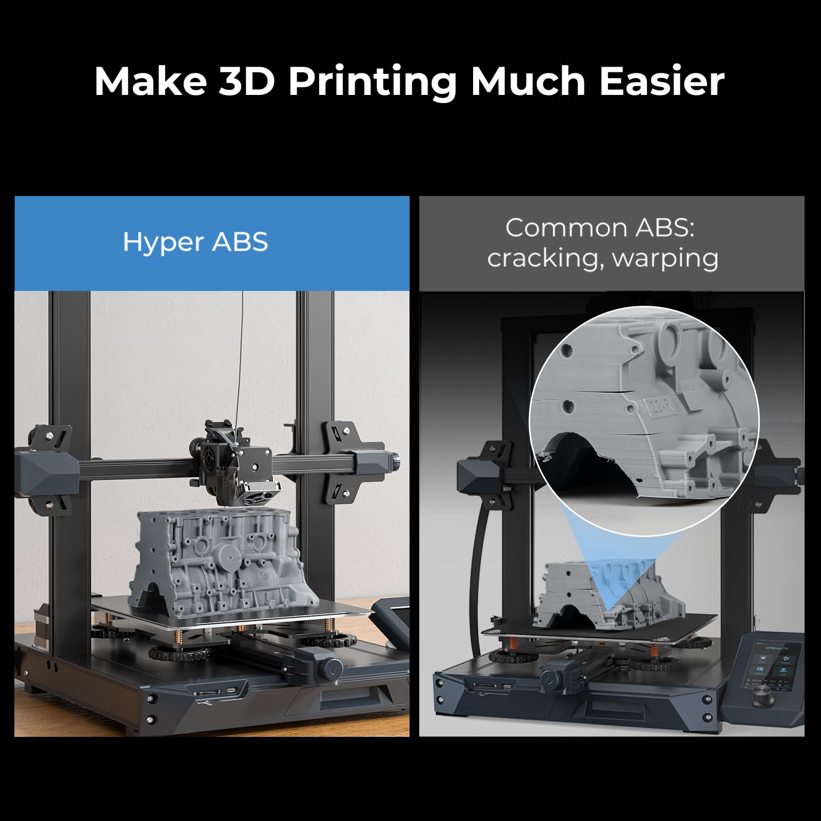 Creality Ultra ABS Filament 1.75mm, 3D Printer Filament ABS 1kg Neutral Black Plate (2.2lbs) Grey