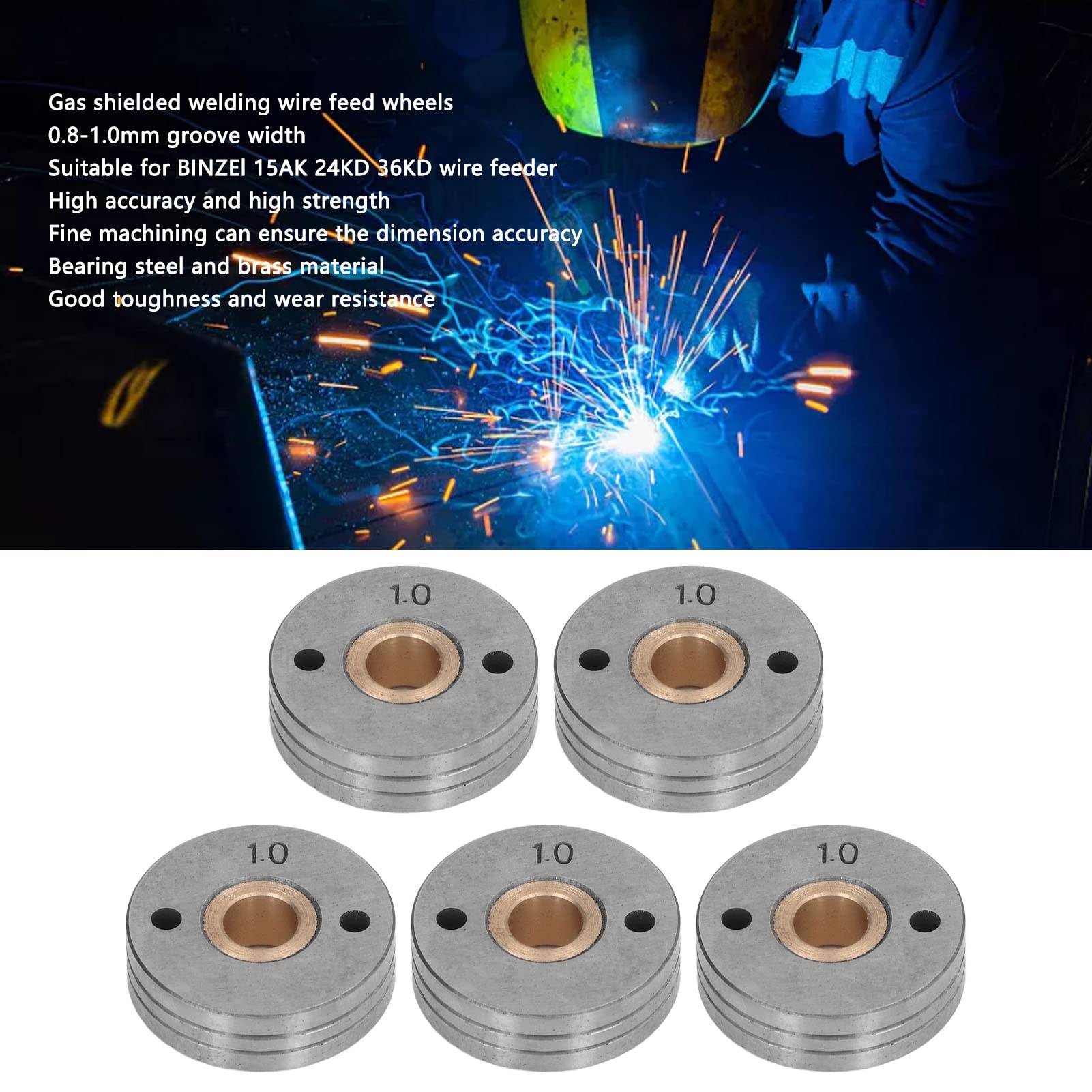 5PCS Wire Feed Drive Roller 0.8โ1.0mm Groove Wire Feeder Wheel Bearing Steel Welders Equipment Parts Double Drive Welding Wire Guide Rollers for Wire Feeder