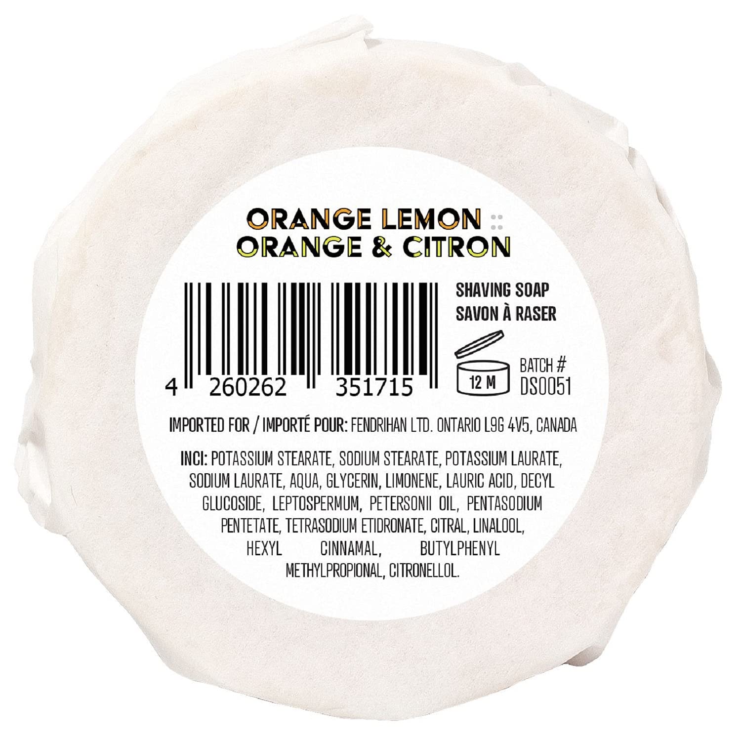 Fendrihan Shaving Soap for Men MADE IN THE NETHERLANDS (Orange Lemon, 50 grams)