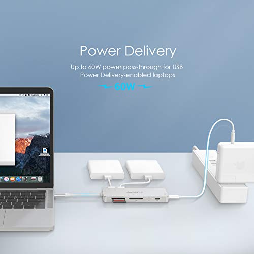 LENTION USB C Hub with 3-Slot Card Reader, 4K HDMI, USB 3.0, USB 2.0, Type C Data/Charging Compatible 2023-2016 MacBook Pro, New Mac Air/Surface, Stable Driver Certified Adapter (CB-C19, Silver)