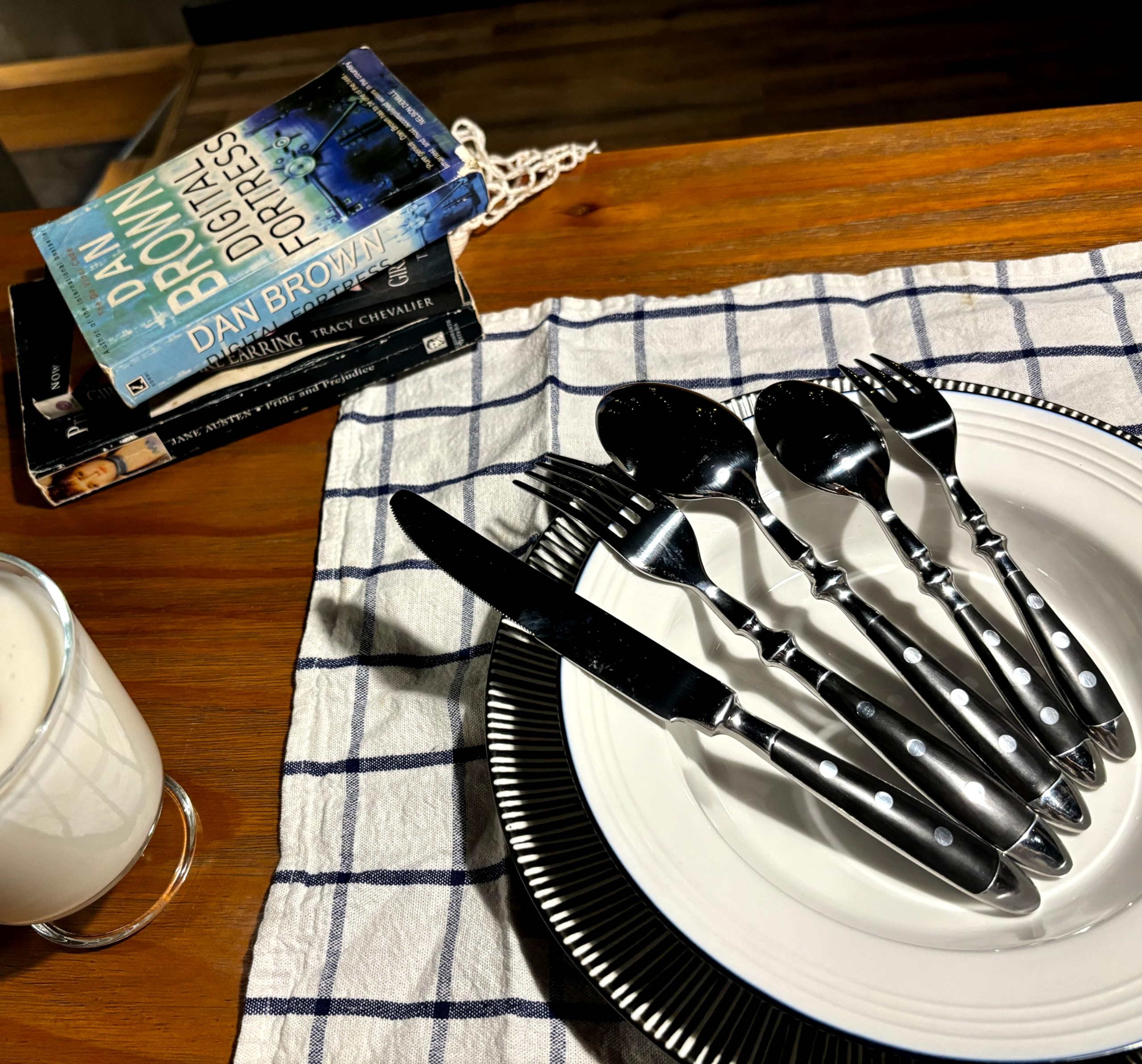 30-Pcs Cutlery Set Forged Type with Black Handles and Rivets